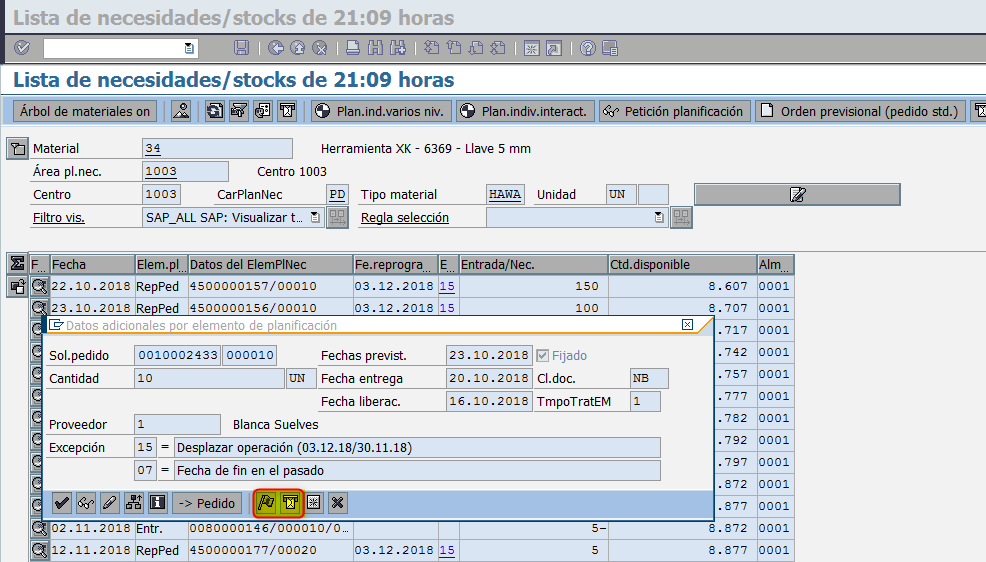 Personalización de la transacción MD04 – Programa en Línea