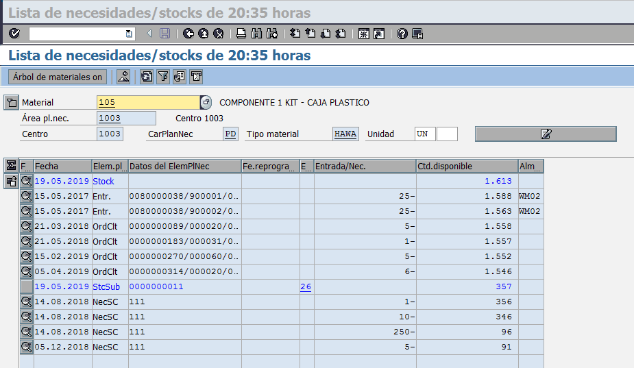Personalización de la transacción MD04 – Programa en Línea