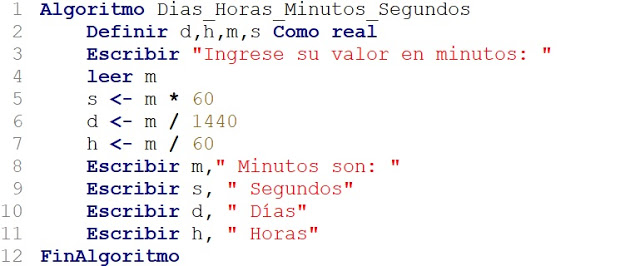 Algoritmo para convertir minutos en días, horas y segundos – Programa en Línea